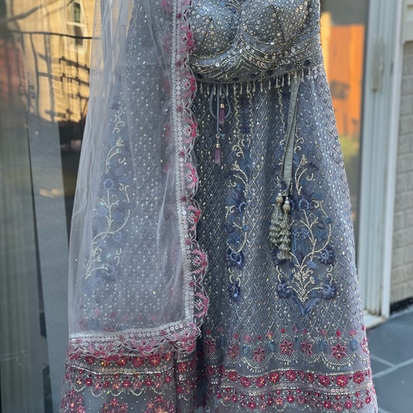 Lehengas | Indian Lehenga Grey Blue Heavy Beaded With Cancan | Poshmark
